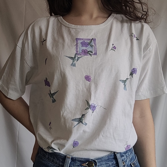 Vintage | Tops | Vintage White Hummingbird Graphic Short Sleeve Tee Top ...